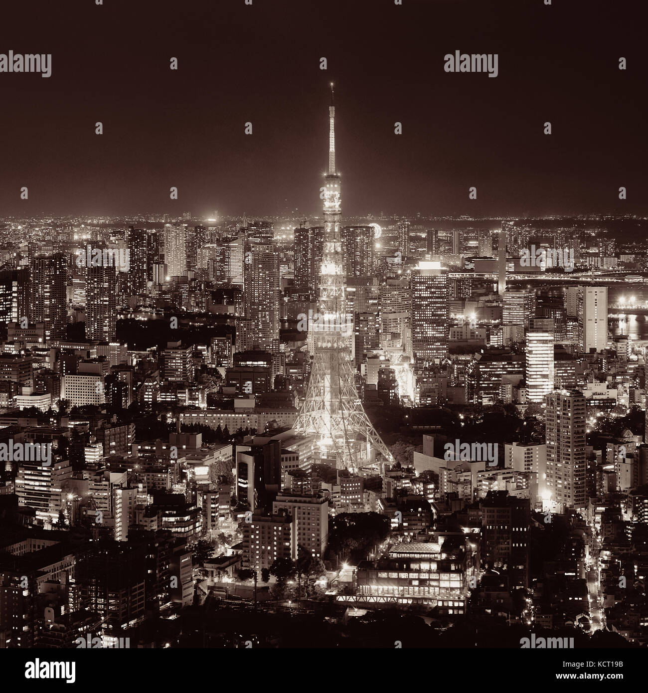 Tokyo Tower and urban skyline rooftop view at night, Japan Stock Photo ...