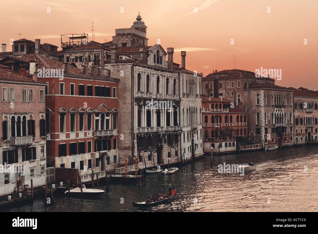 Venice grand canal sunset view with historical buildings. Italy Stock ...