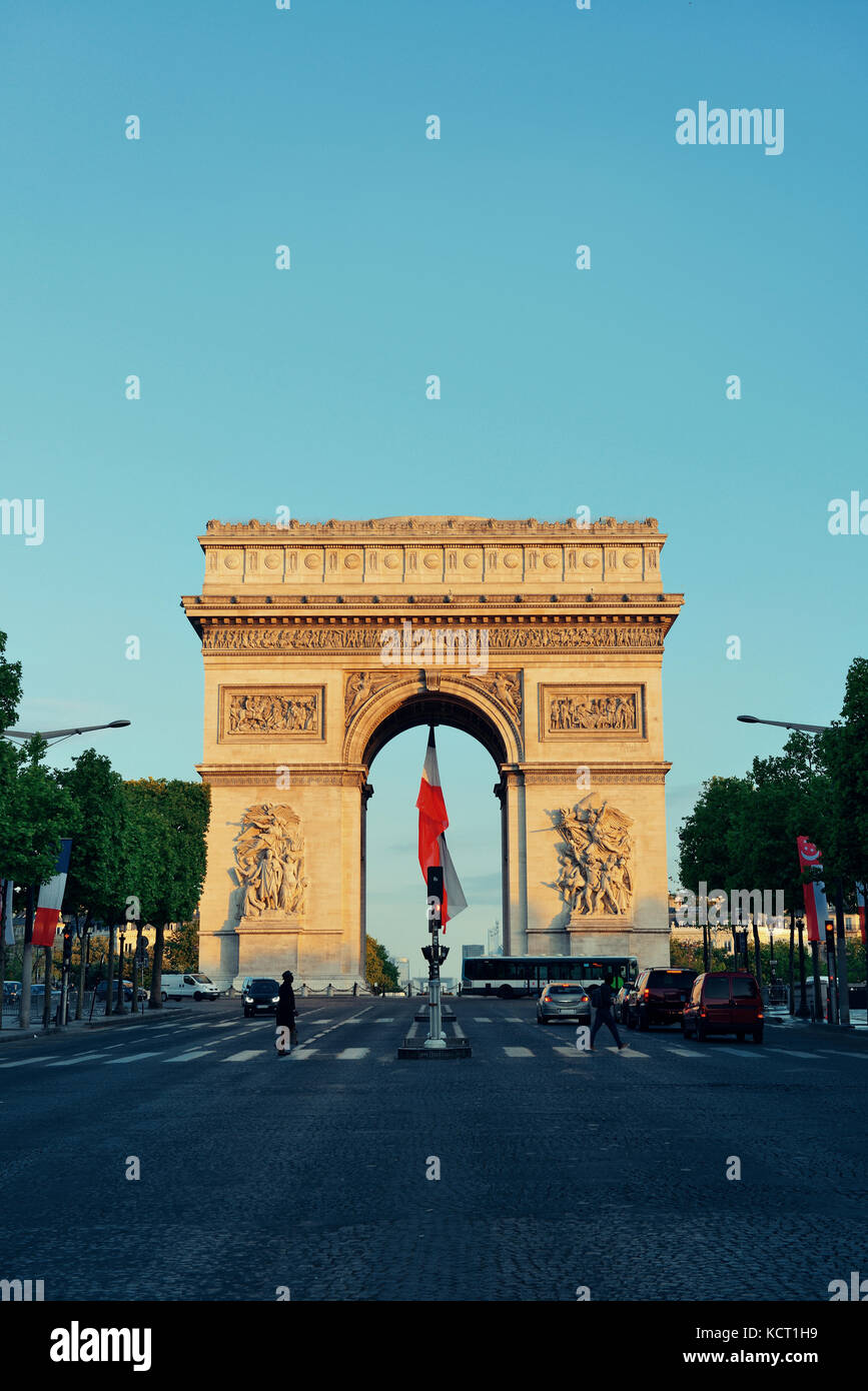 PARIS, FRANCE - MAY 13: Arc de Triomphe and street view on May 13, 2015 ...