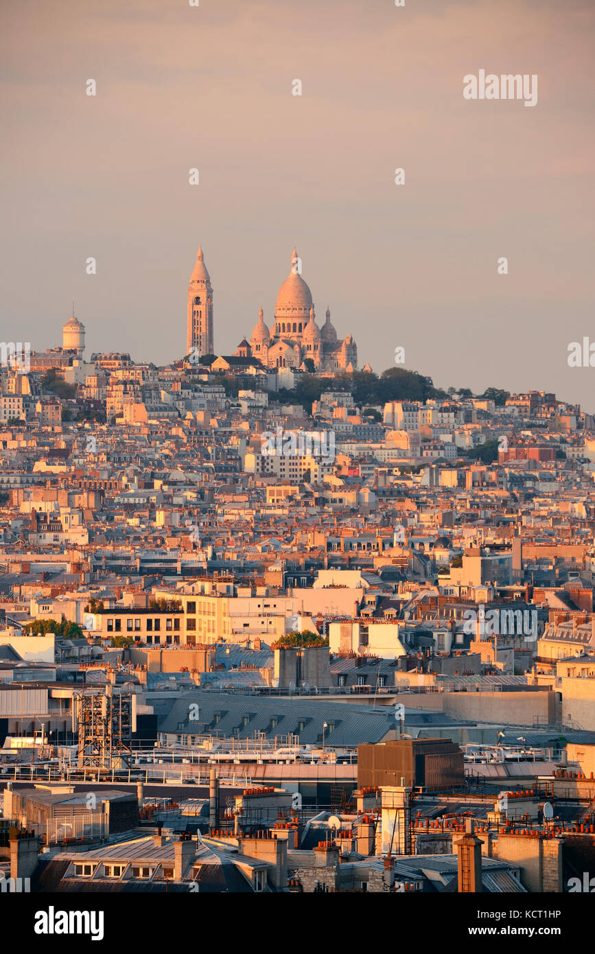 Paris rooftop view of the city skyline and Sacre Coeur in France Stock ...