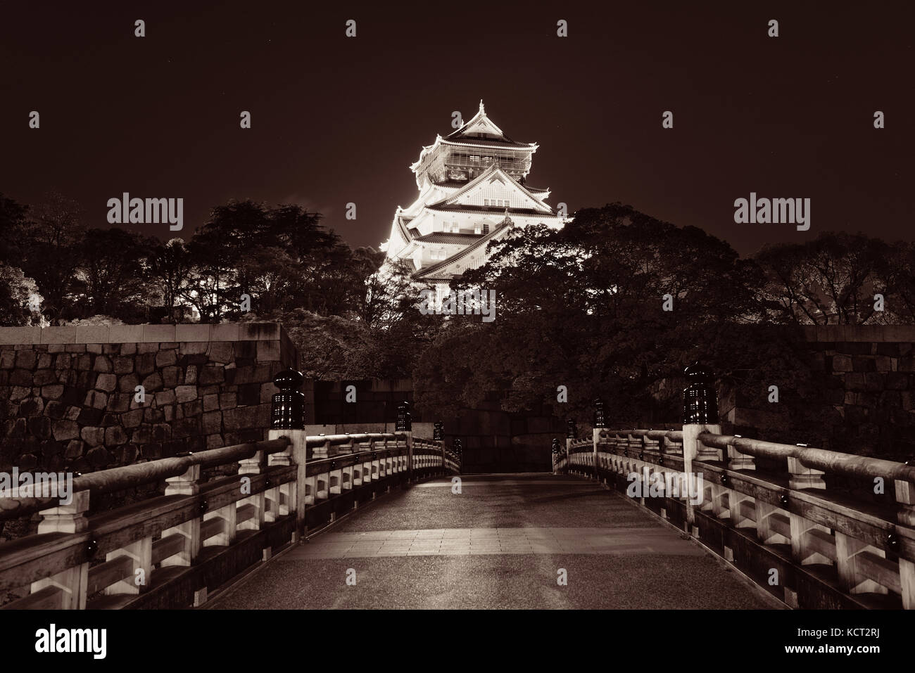 Osaka Castle at night as the famous historical landmark of the city ...