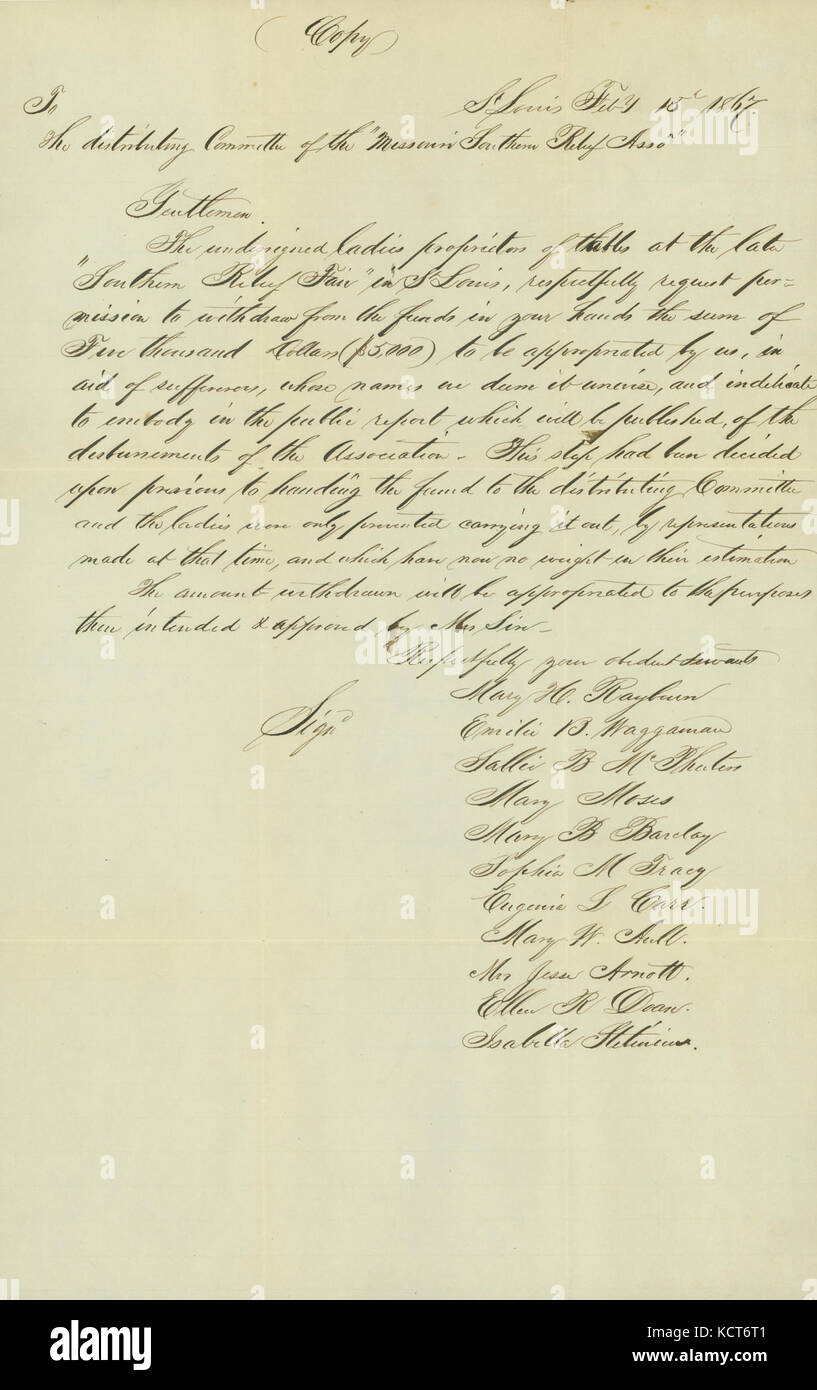 Contemporary copy of letter from Mary H. Rayburn et. al., St. Louis, to ...