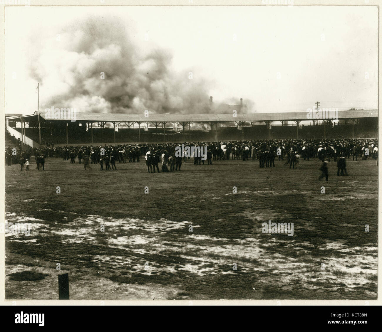 Fire in the grandstand at League Park (Robison Field), Vandeventer ...