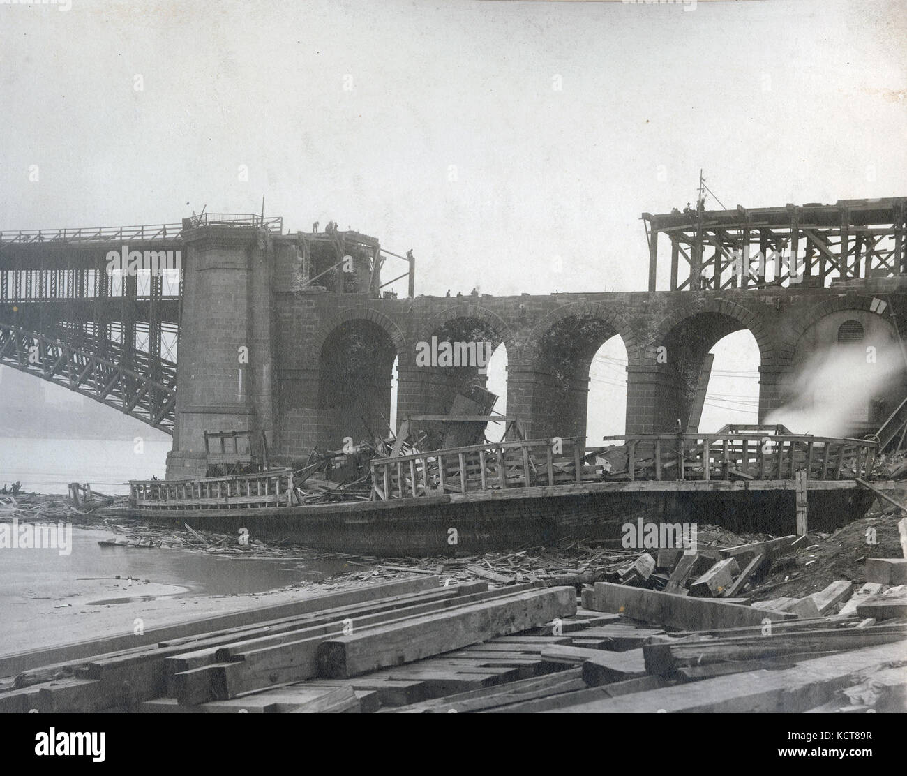 Damage to pedestrian and rail decks on St. Louis end of Eads Bridge ...