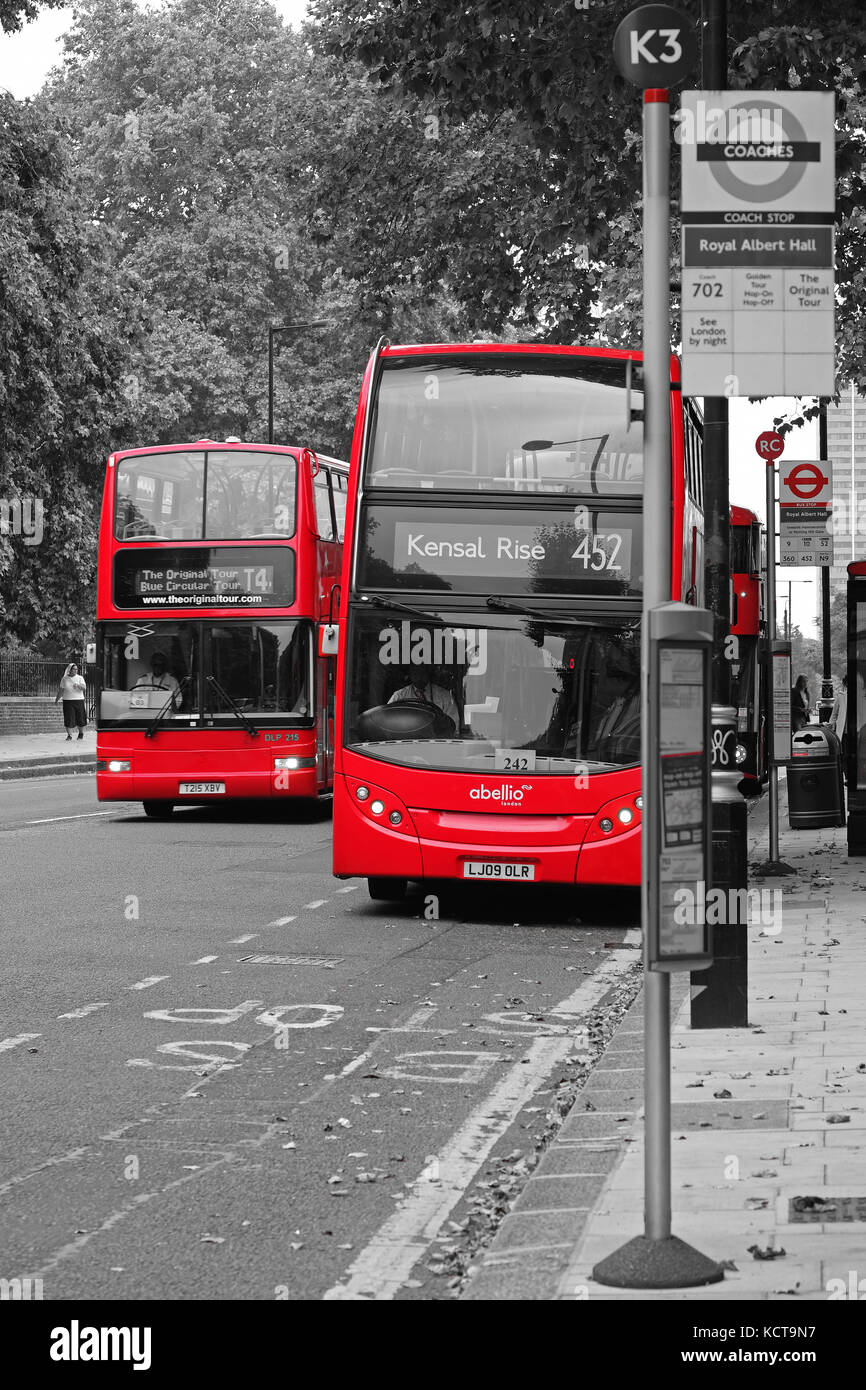 SEPTEMBER 27, 2017: Part of the fleet of iconic London buses, with ...