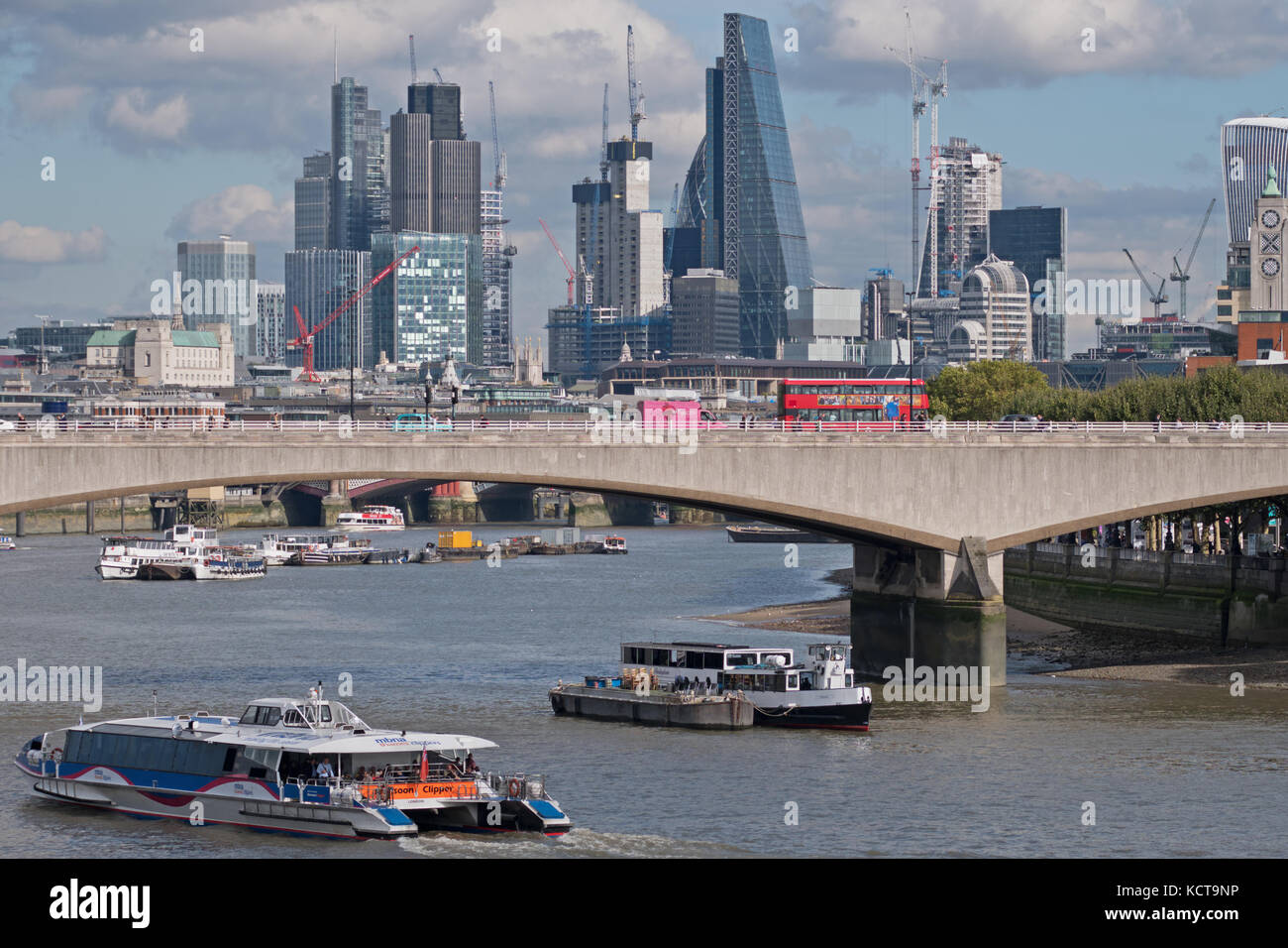 SEPTEMBER 28, 2017: Scene on the river Thames at Waterloo Bridge ...
