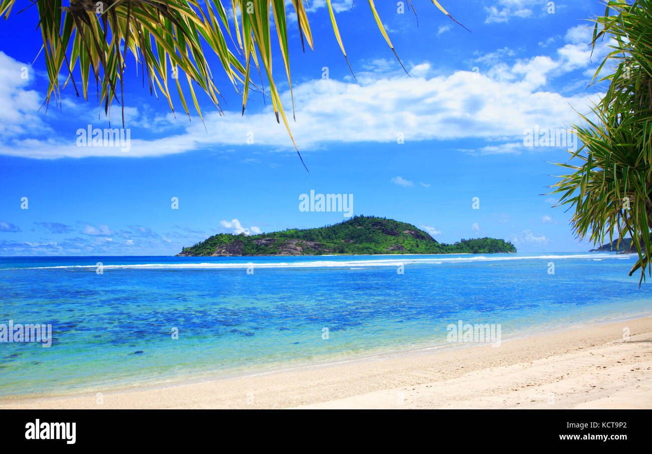 Island Therese in front of the Island Mahé, Republic of Seychelles ...