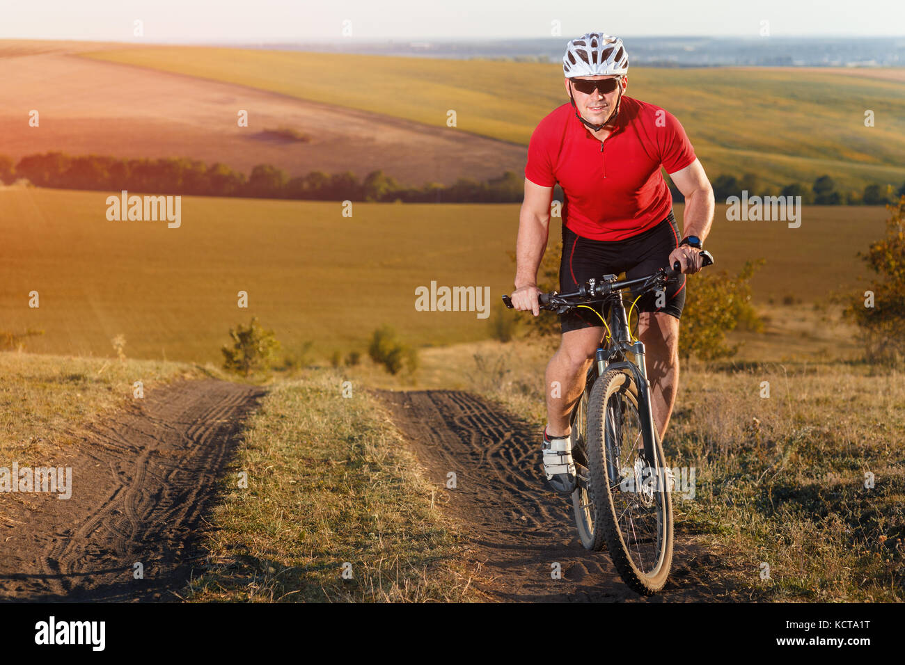 mountain bike sport athlete man riding outdoor. bicycle travel concept ...