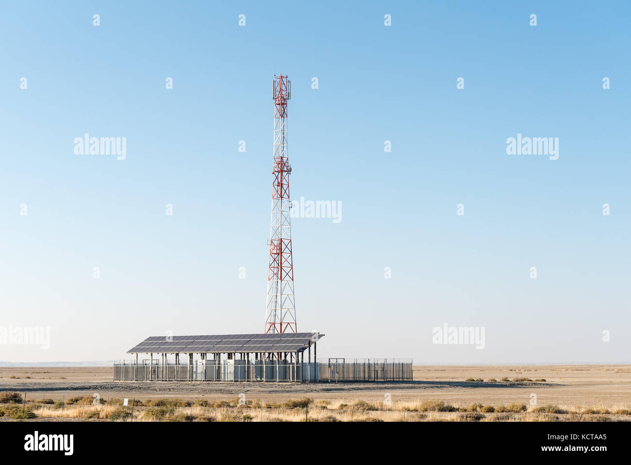 A cell phone telecommunications tower, using solar power only, near ...