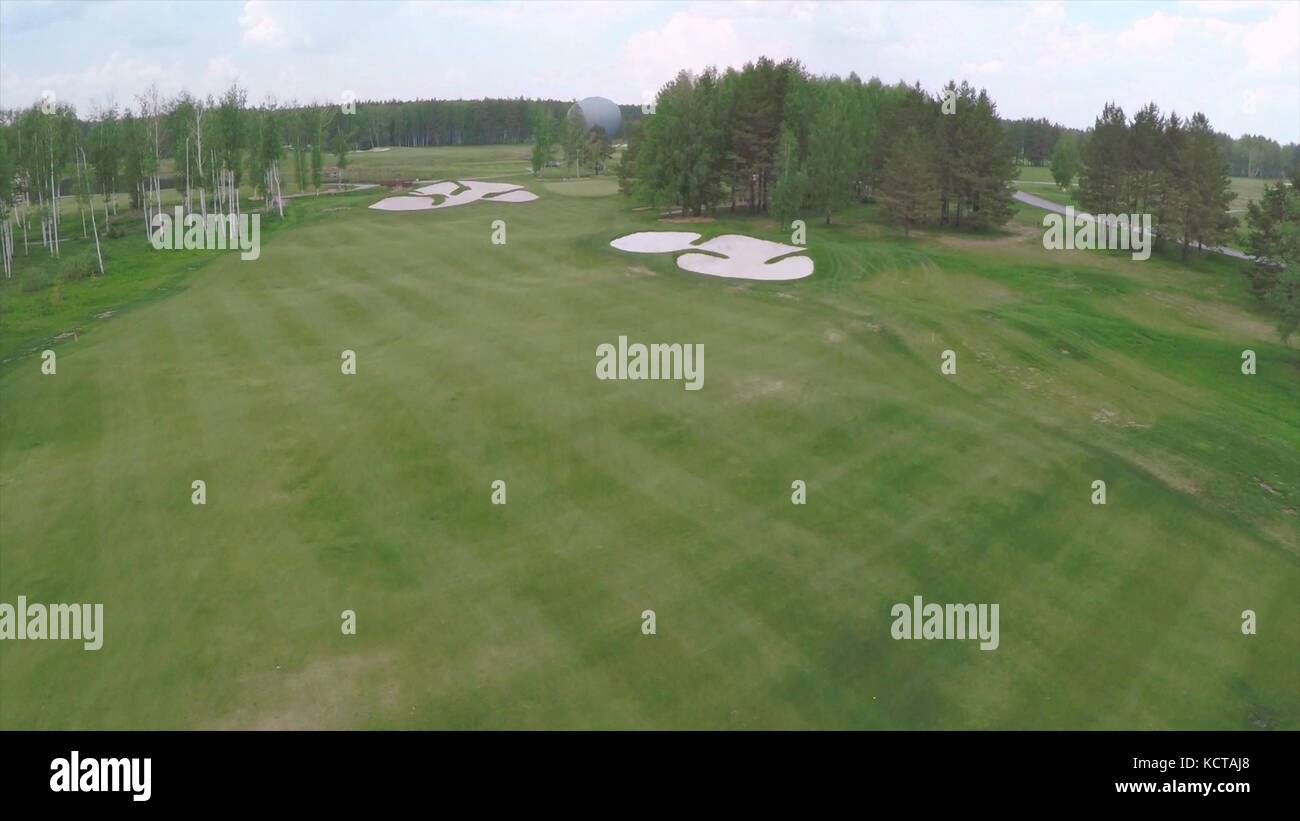 Aerial Golf course with gorgeous green and sand bunker. Aerial view on ...