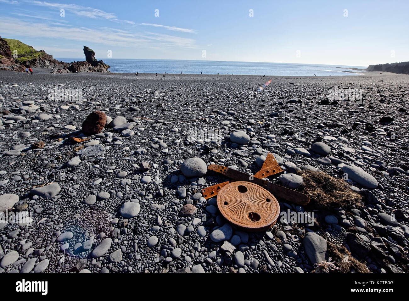 Sand beach at Djupalonssandur Iceland.Rusting metal on beach from a old ...