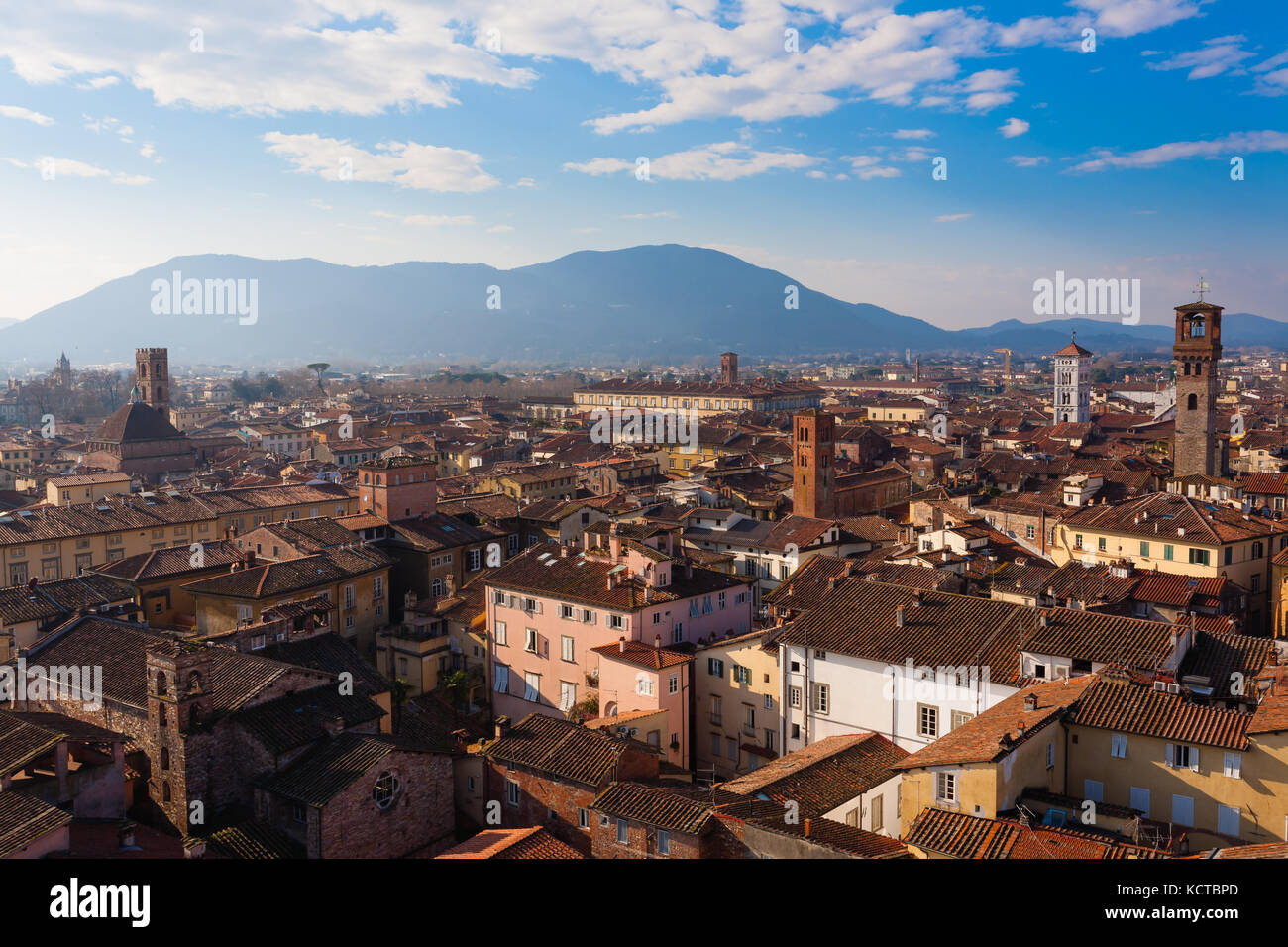 Lucca from Guinigi Tower. Italian landmark. Aerial view of Lucca Stock ...