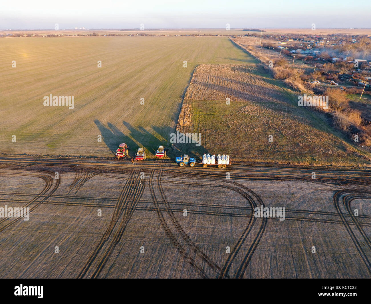 Export of fertilizer to the fields. Spring fertilizing plants Stock ...