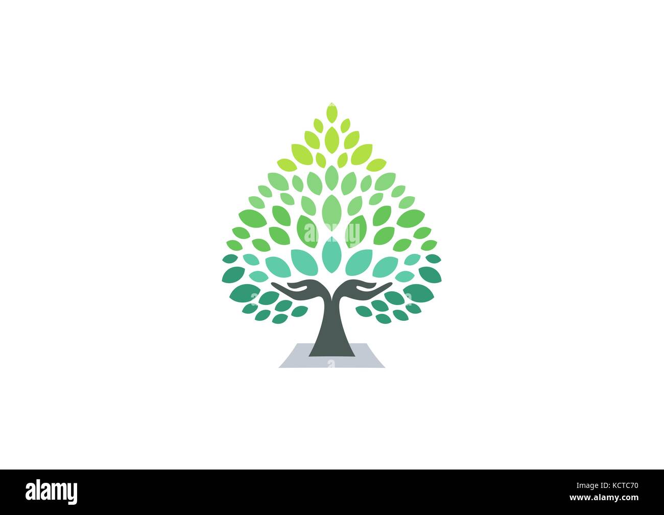 hand tree logo, green heart hands tree wellness logo icon concept, yoga ...