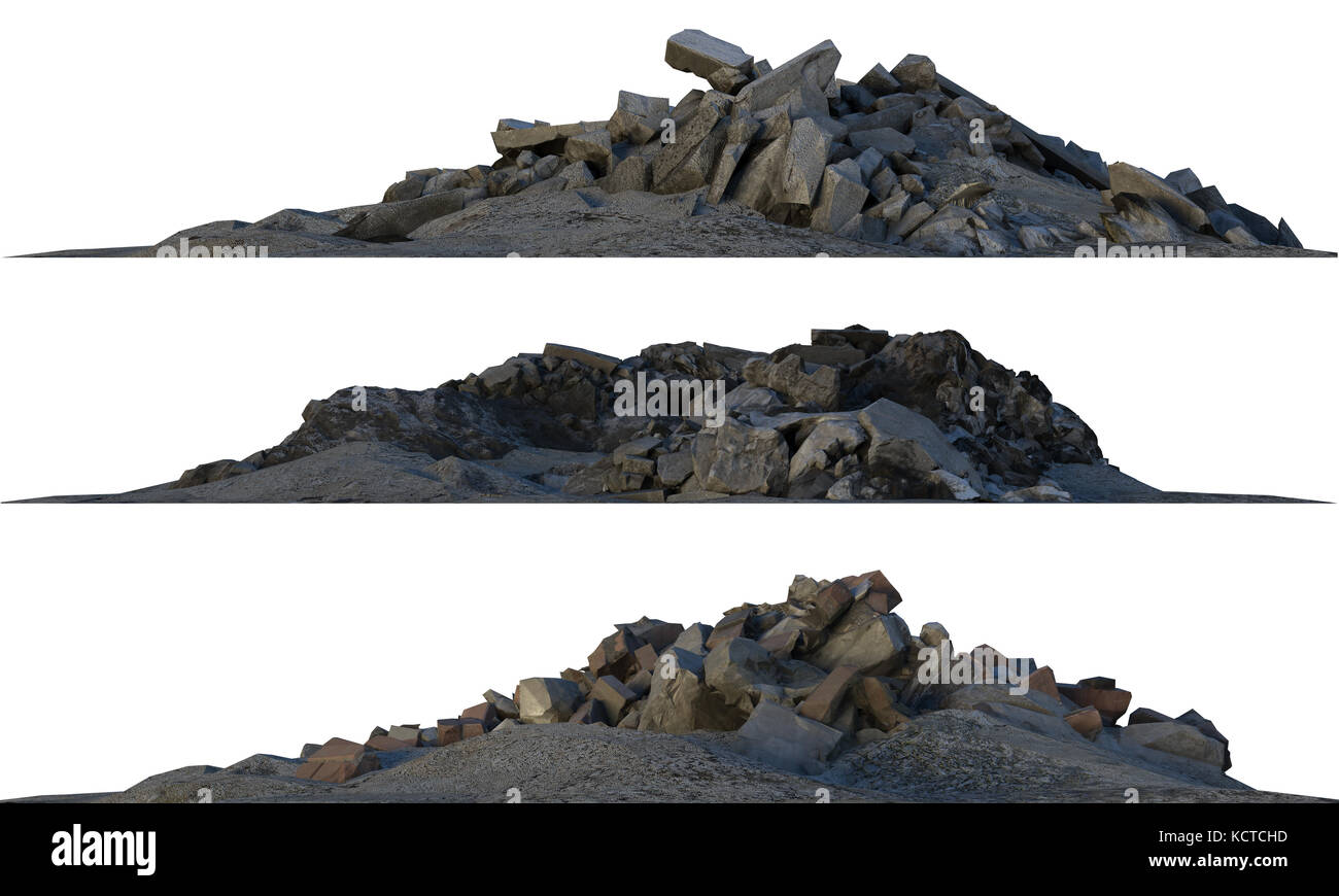 3D illustration heaps of rubble and debris isolated on white Stock ...