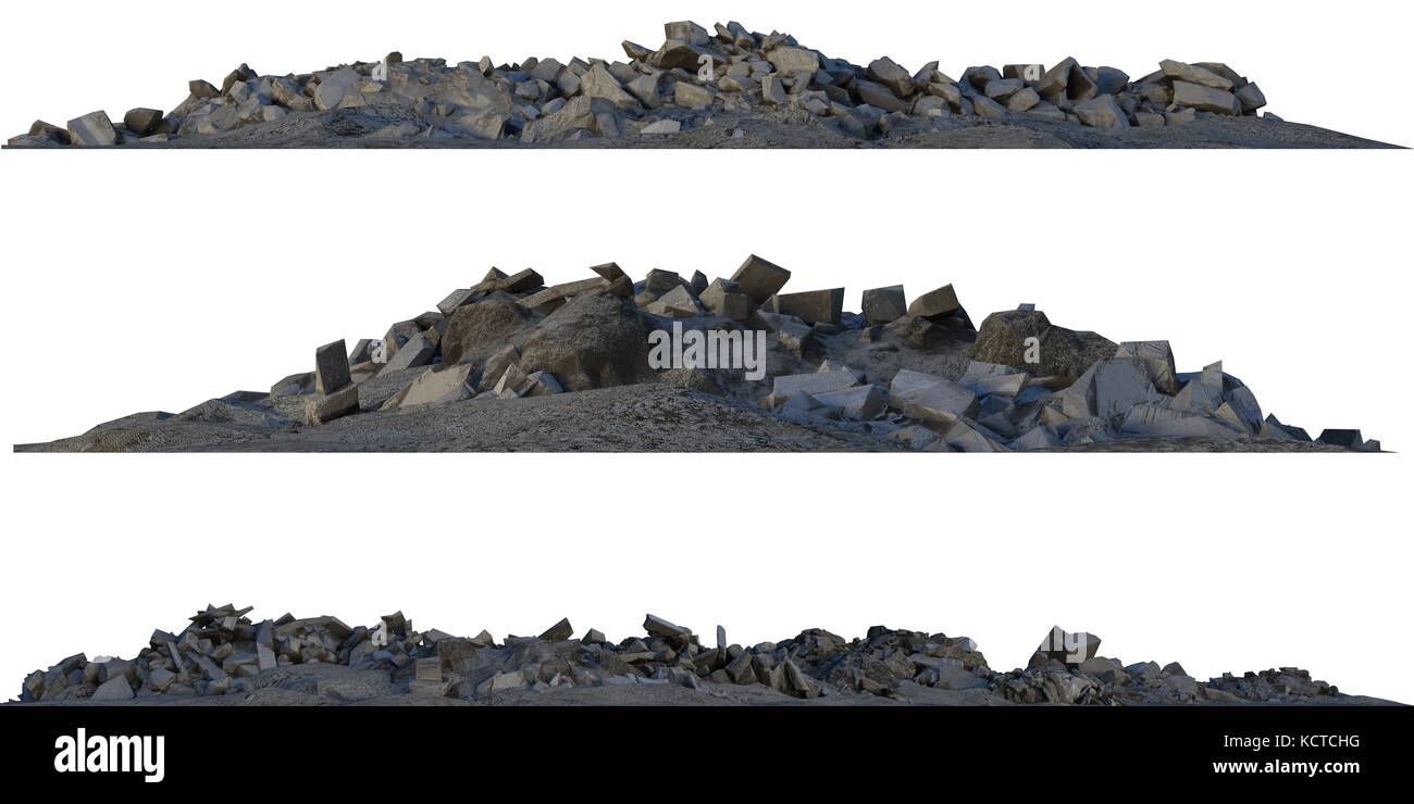 3D illustration heaps of rubble and debris isolated on white Stock ...