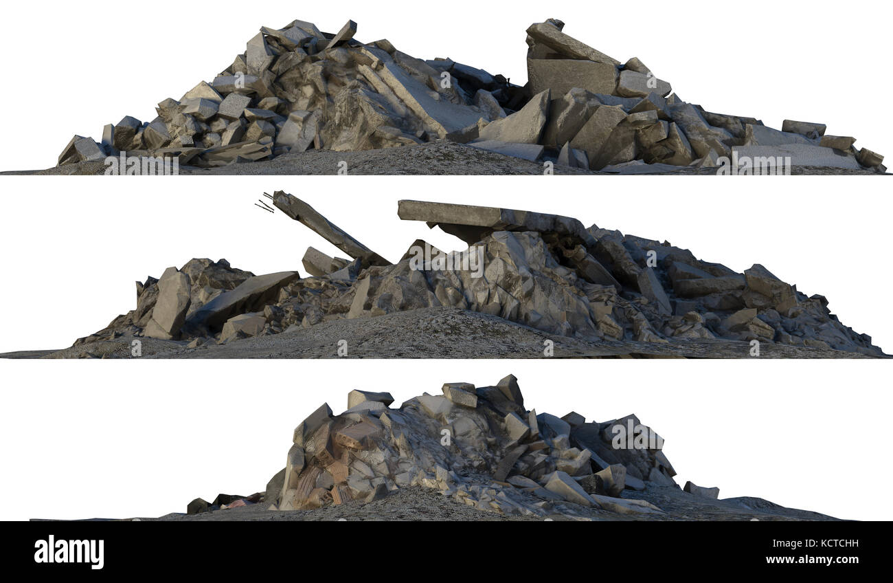 3D illustration heaps of rubble and debris isolated on white Stock ...