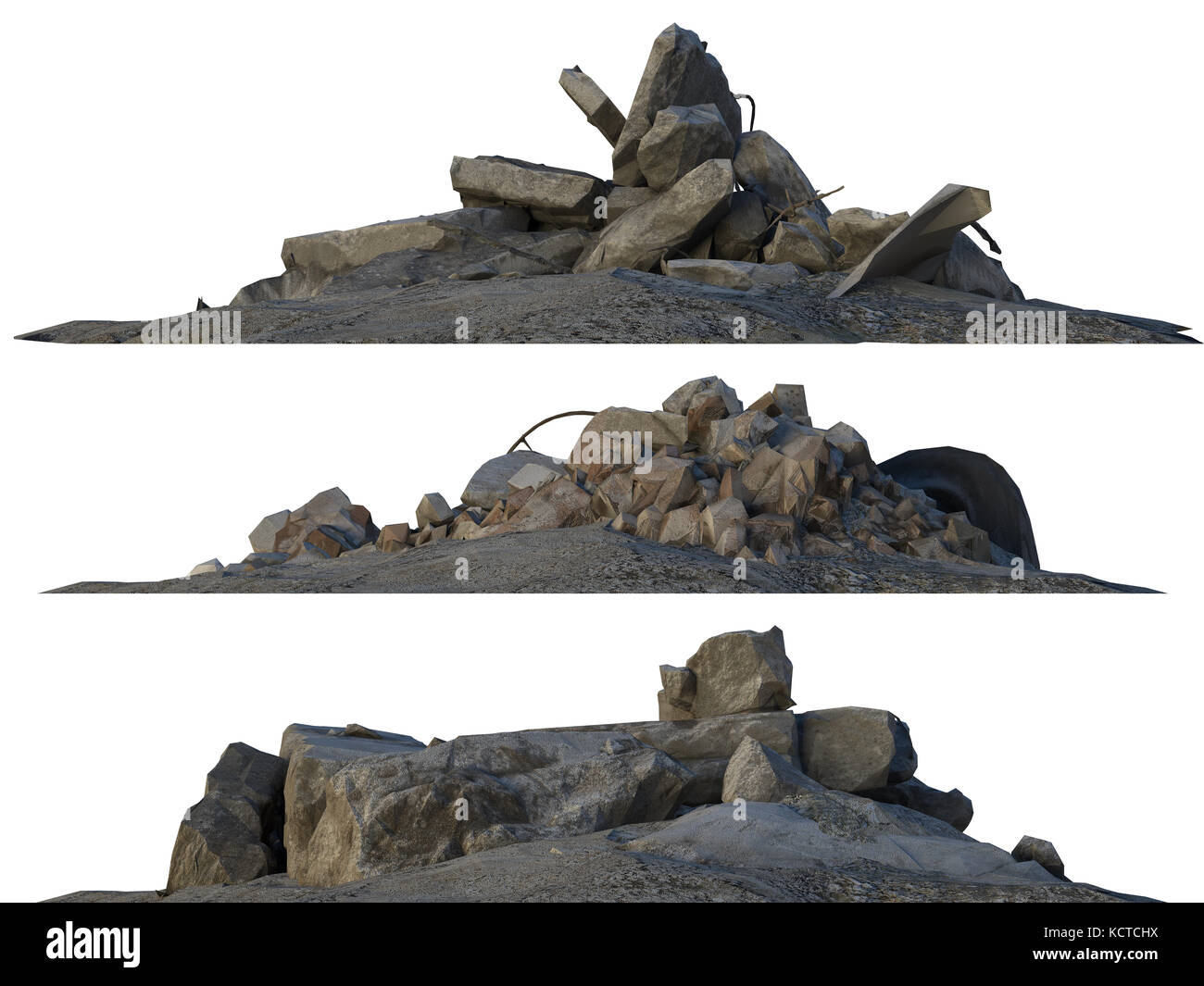3D illustration heaps of rubble and debris isolated on white Stock ...