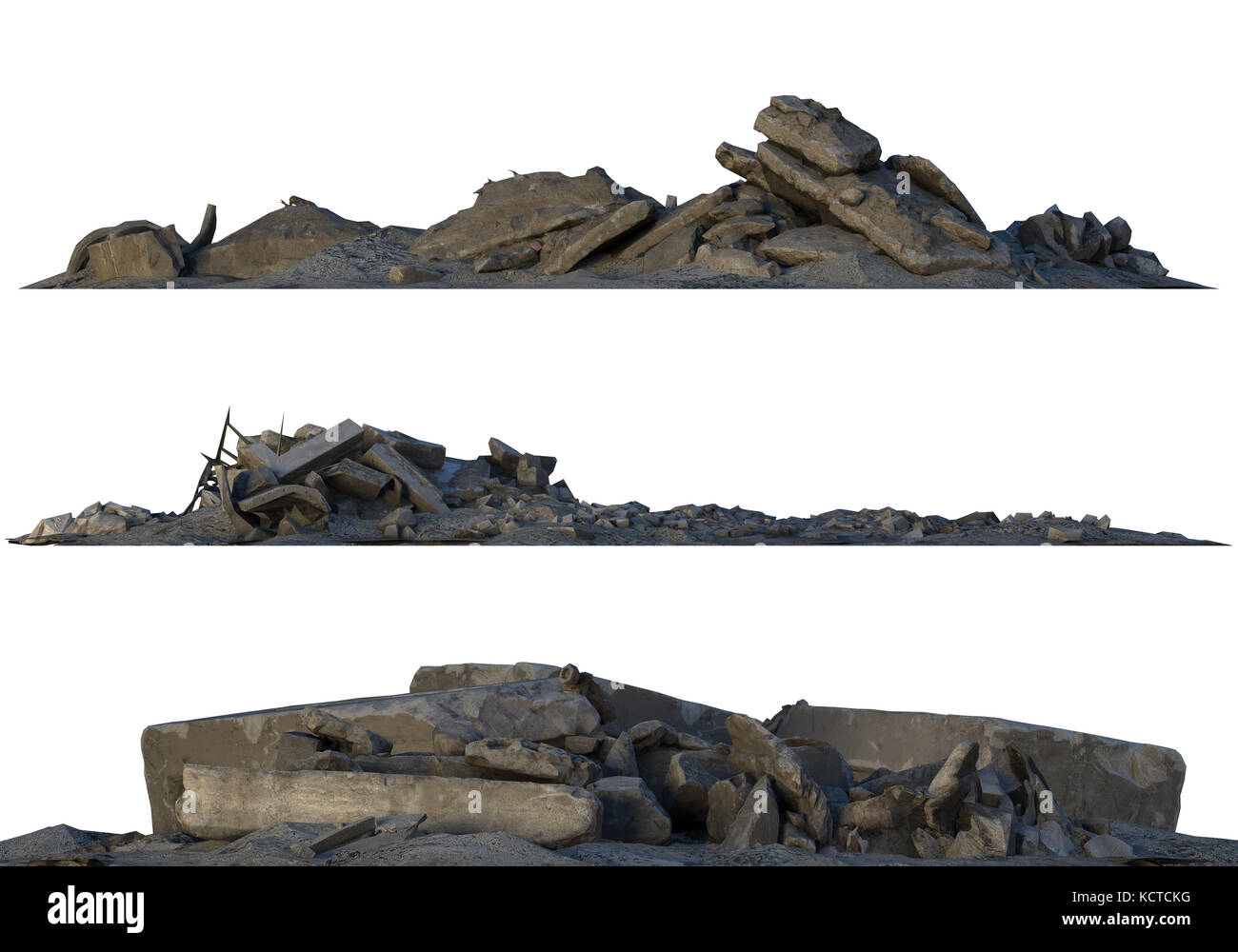 3D illustration heaps of rubble and debris isolated on white Stock ...