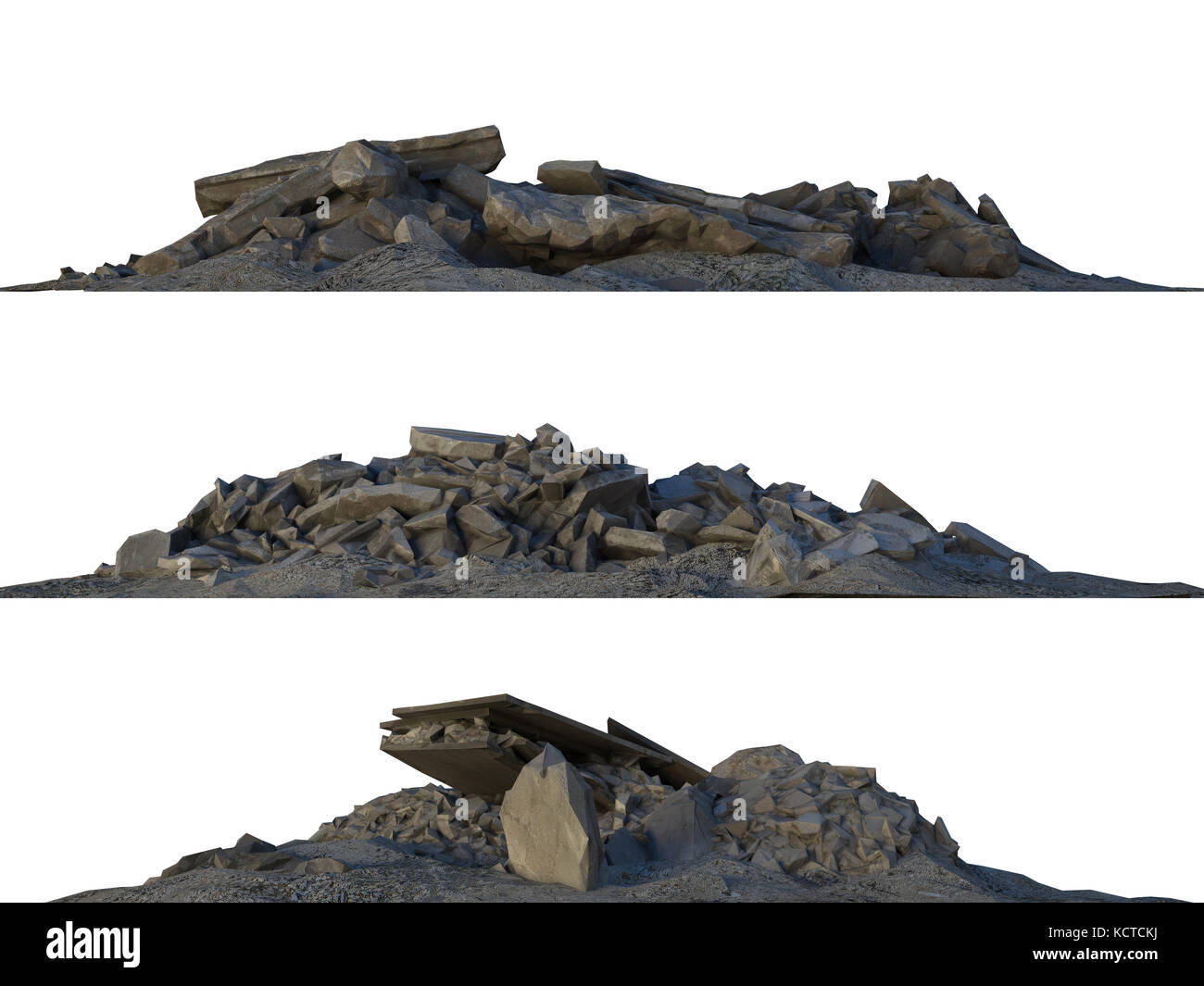 3D illustration heaps of rubble and debris isolated on white Stock ...