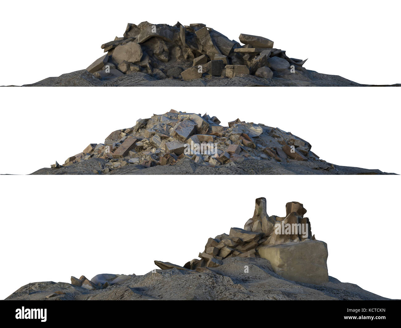 3D illustration heaps of rubble and debris isolated on white Stock ...