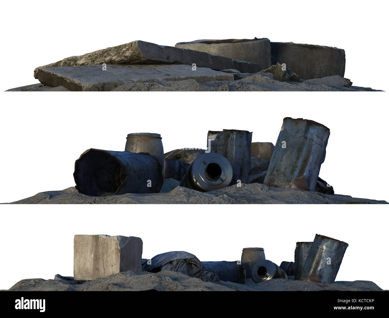 3D illustration heaps of rubble and debris isolated on white Stock ...