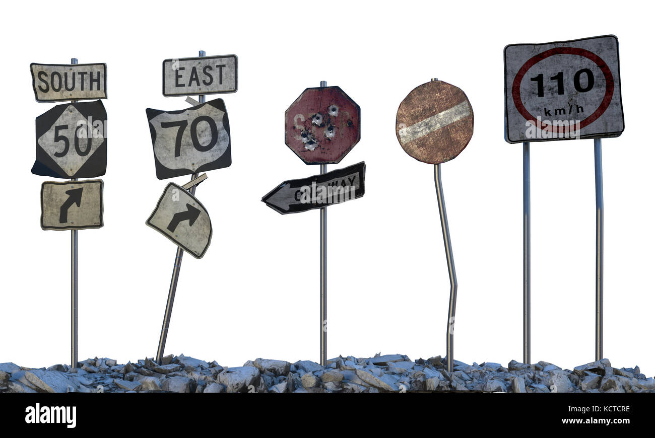 3D illustration road signs isolated on white Stock Photo - Alamy