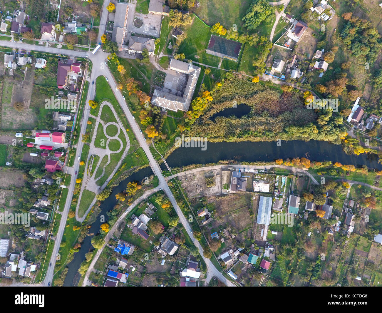 Top view of the village. One can see the roofs of the houses and ...