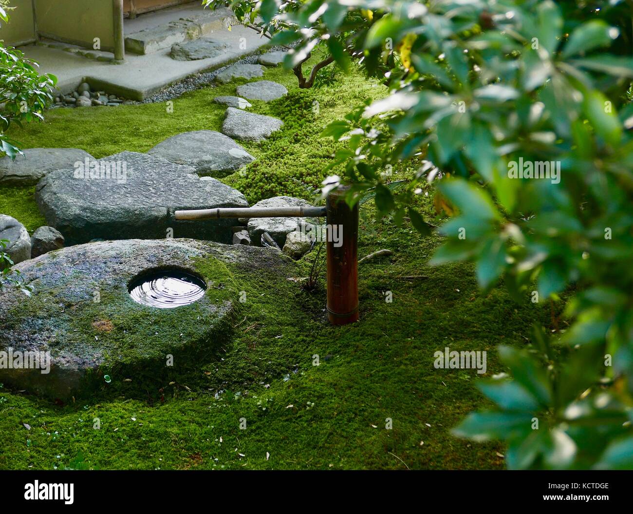Stone water troughs in Japanese garden Stock Photo - Alamy