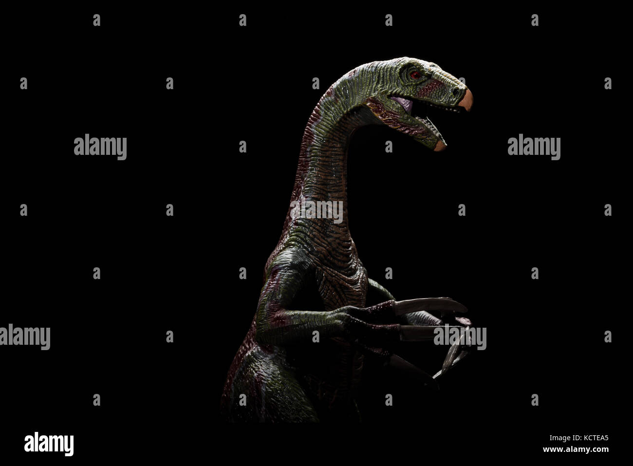 nothronychus toys upper part on a dark background Stock Photo - Alamy