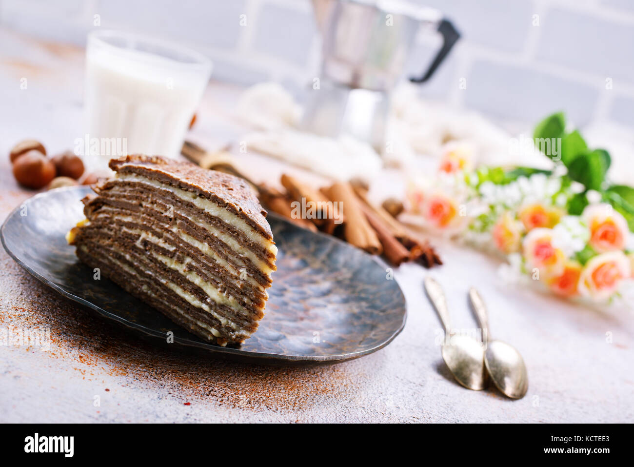 Chocolate cake from pancakes hi-res stock photography and images - Alamy