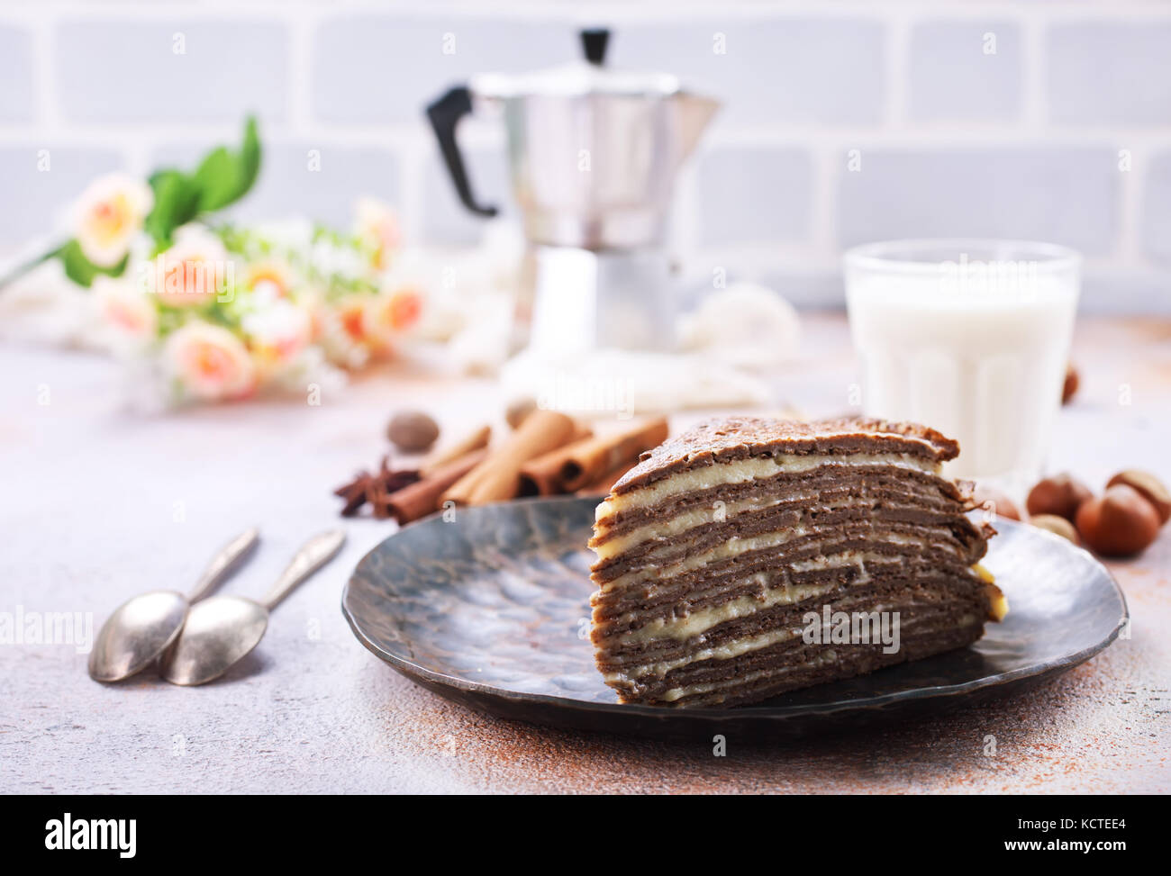 Chocolate cake from pancakes hi-res stock photography and images - Alamy