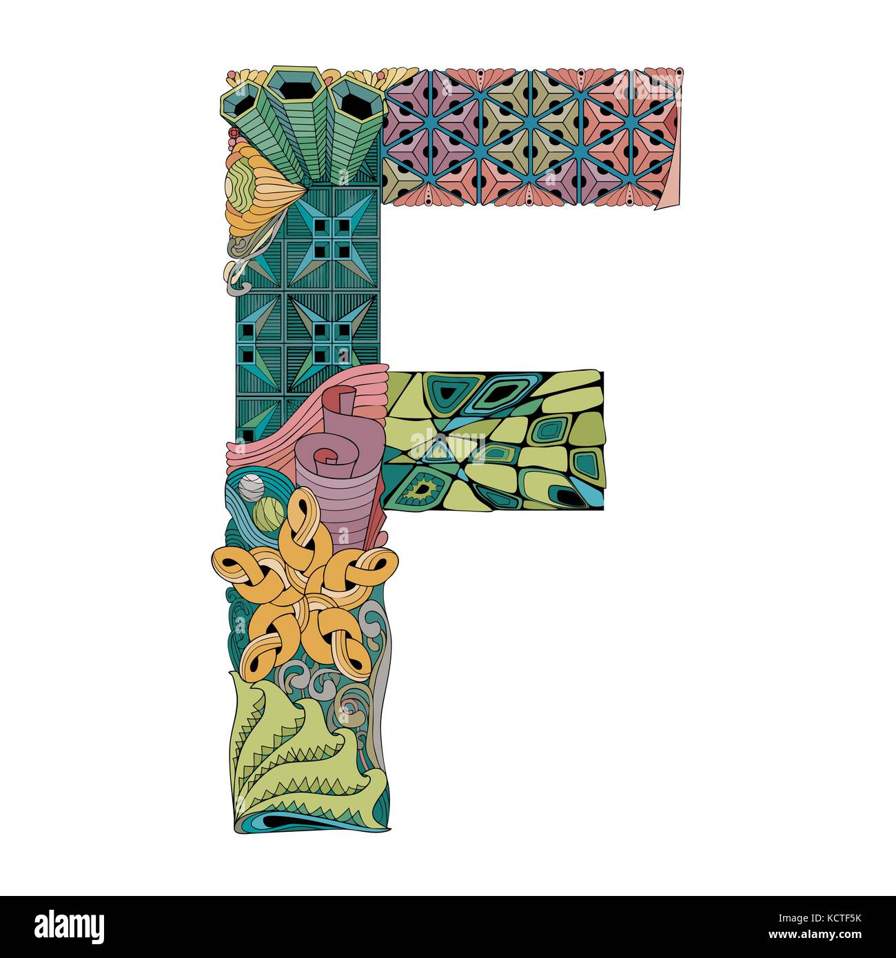 Hand-painted art design. Letter F zentangle object Stock Vector Image ...