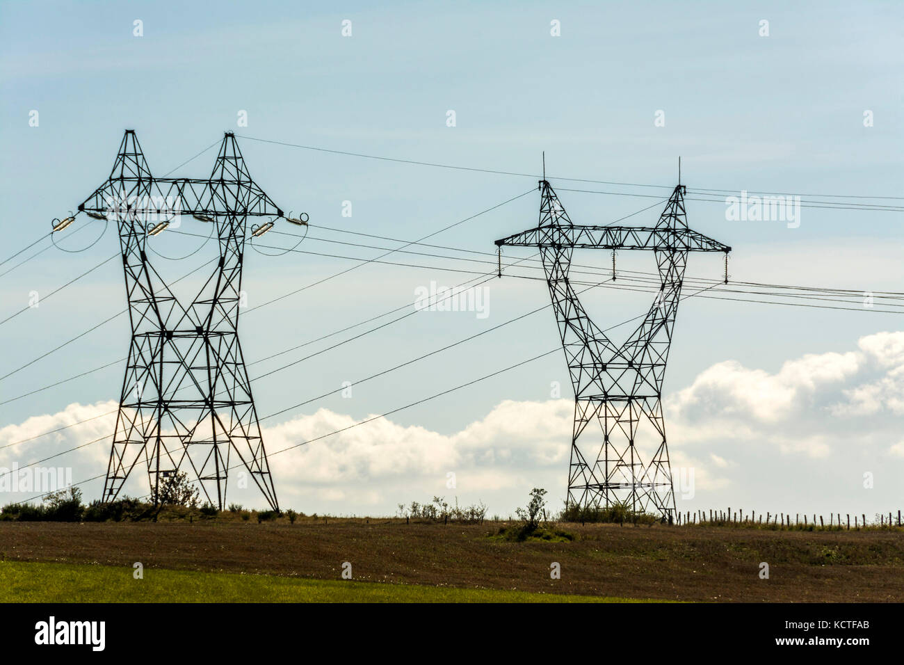 Electric pylons. Haute-Loire. Auvergne. France Stock Photo - Alamy