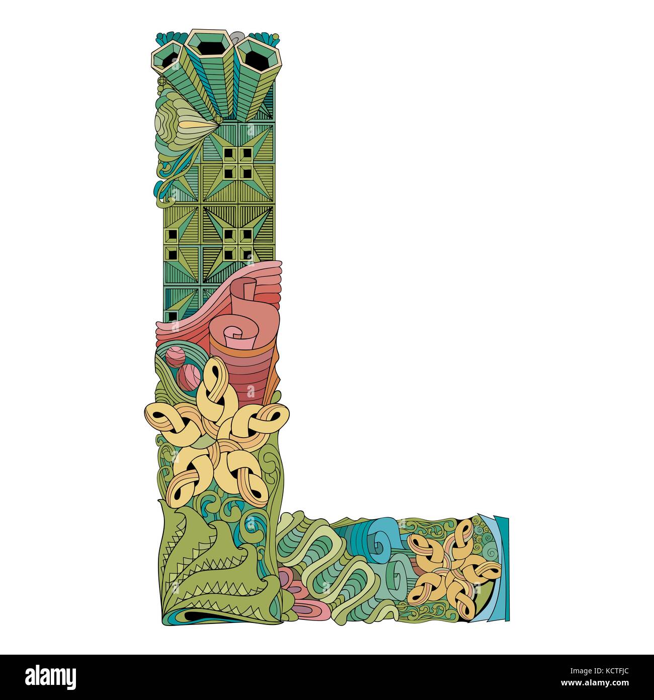 Hand-painted art design. Letter L zentangle object Stock Vector Image ...