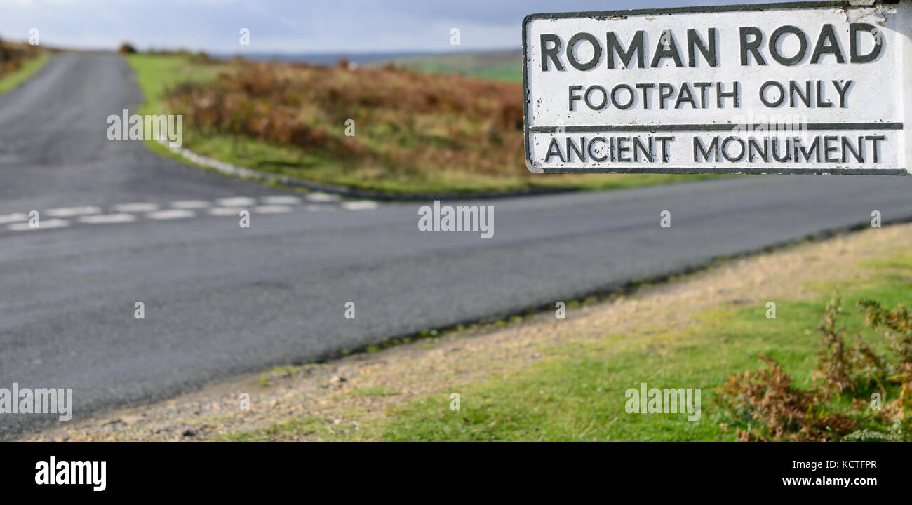 Signpost to an ancient Roman road on Wheeldale Moor Stock Photo - Alamy