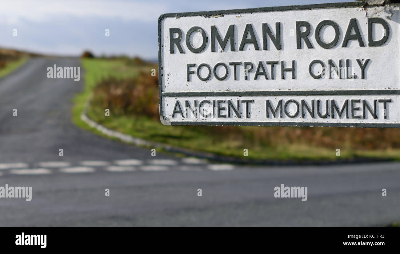 Signpost to an ancient Roman road on Wheeldale Moor Stock Photo - Alamy