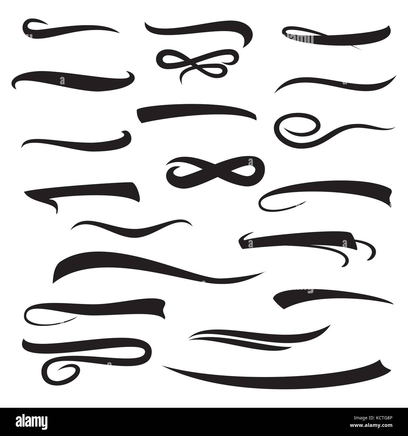 Underlines Lettering Lines Set Isolated On White Background. Vintage ...