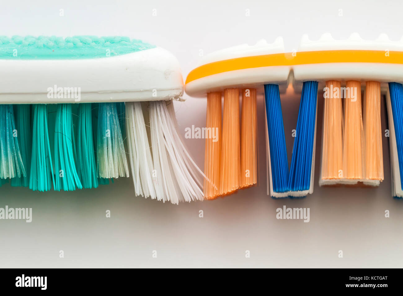 Used old tooth brush and new tooth brush macro on white background ...