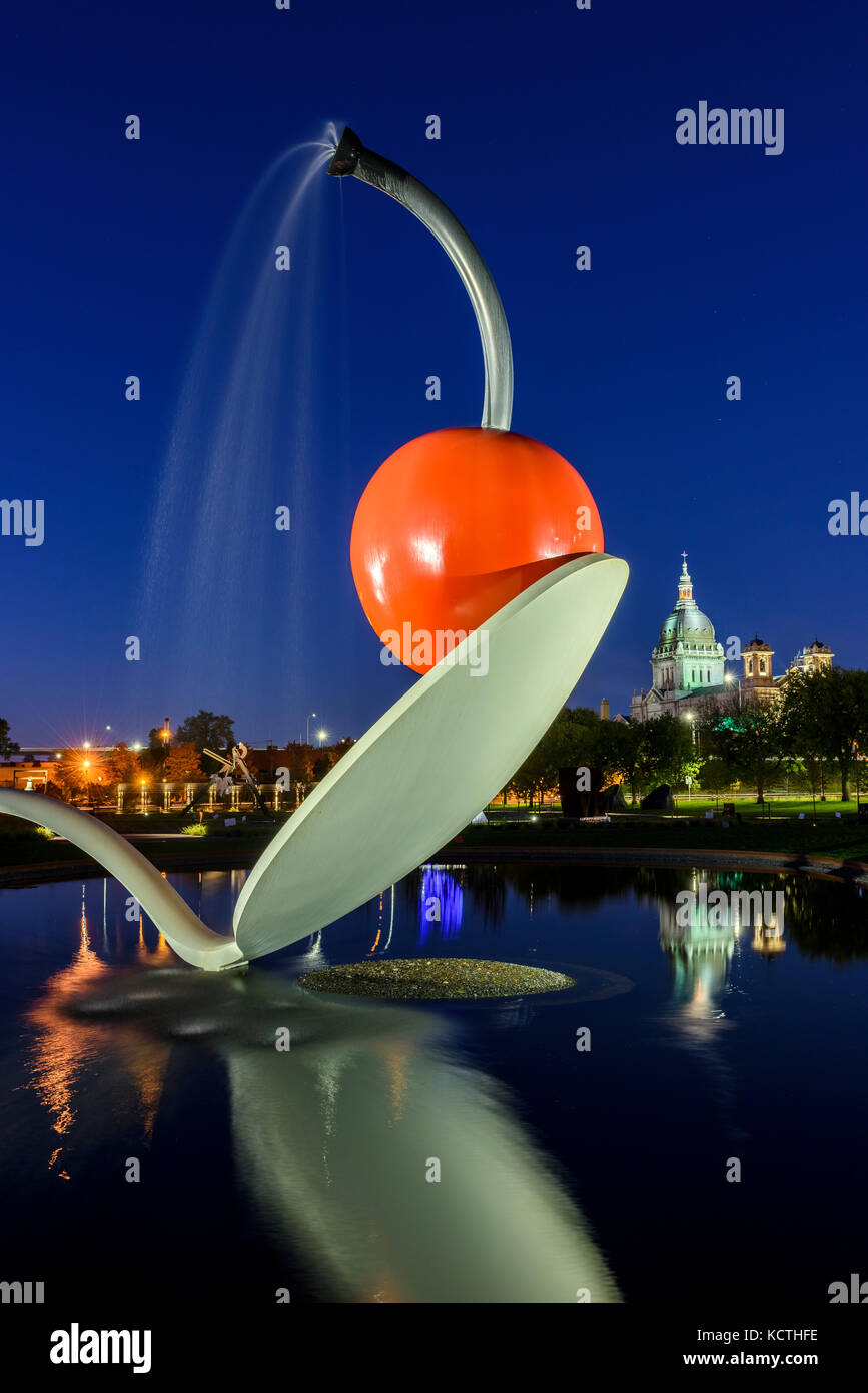Spoonbridge and Cherry sculpture in front of Minneapolis skyline at ...