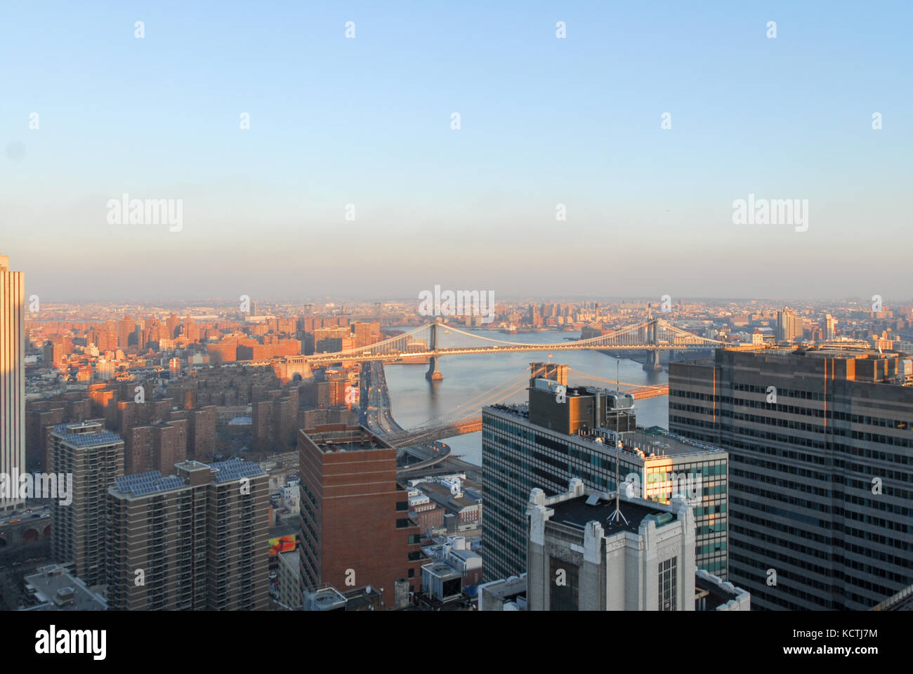 New York City aerial East River view from the Financial District Stock ...