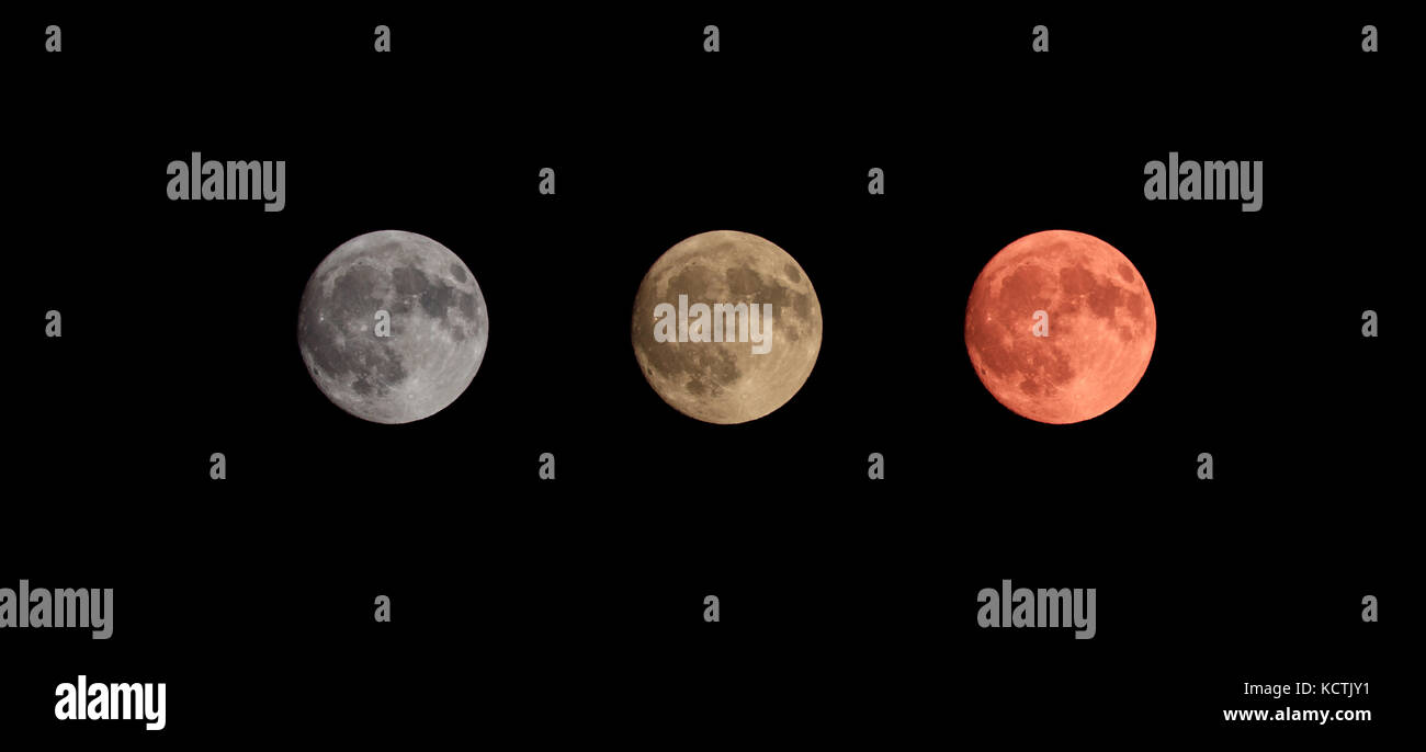 Three colors full moon on black sky background Stock Photo - Alamy