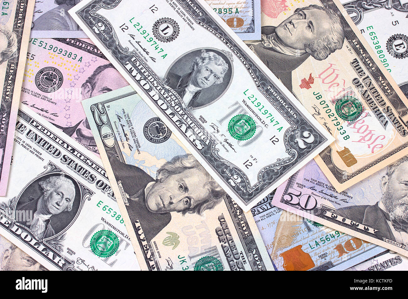 Abstract american dollar bills of different denomination background ...