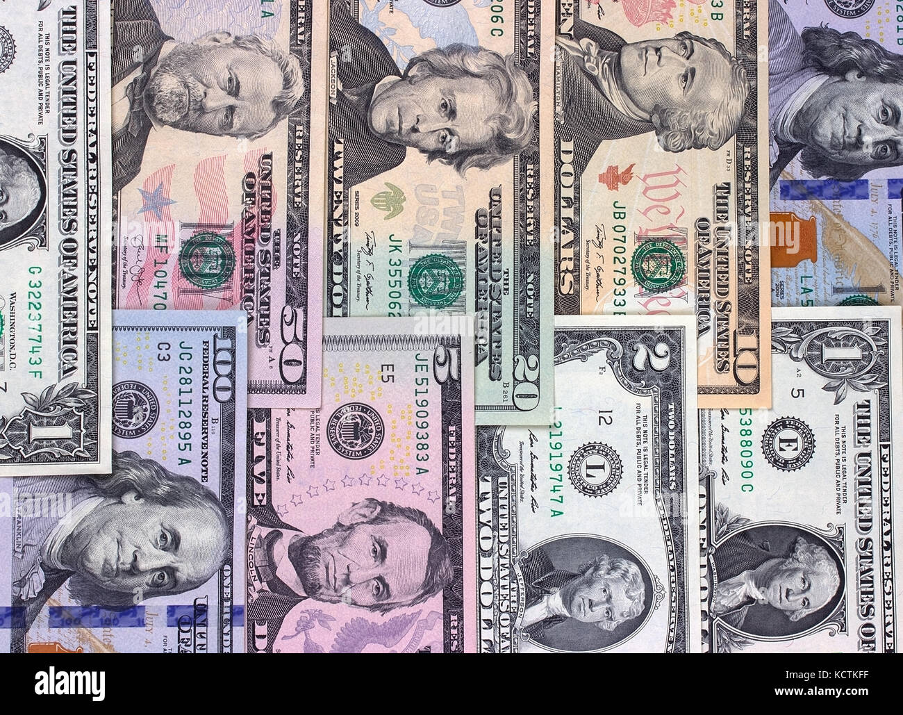 Abstract american dollar bills of different denomination background ...