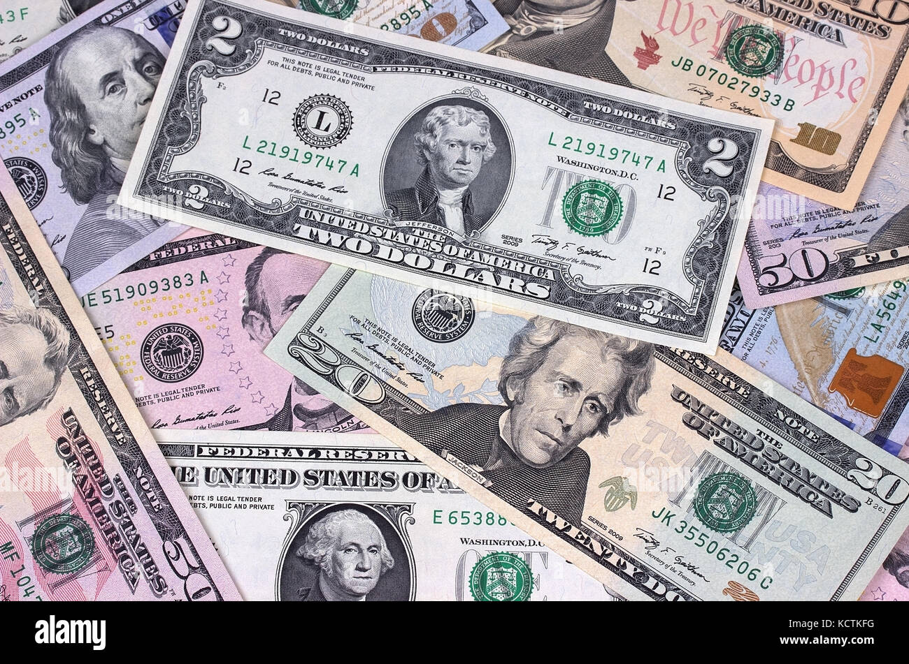 Abstract american dollar bills of different denomination background ...
