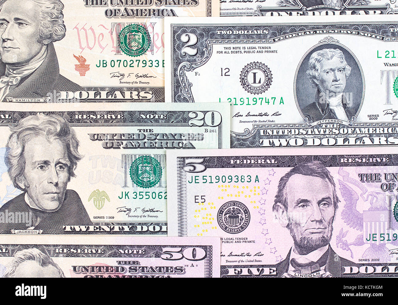 Abstract american dollar bills of different denomination background ...