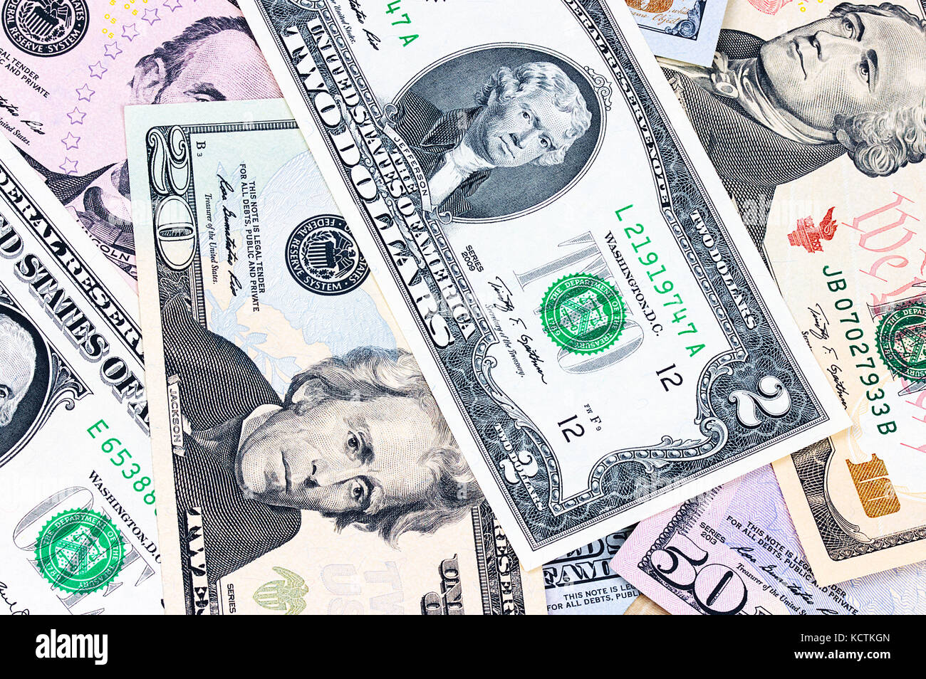 Abstract american dollar bills of different denomination background ...