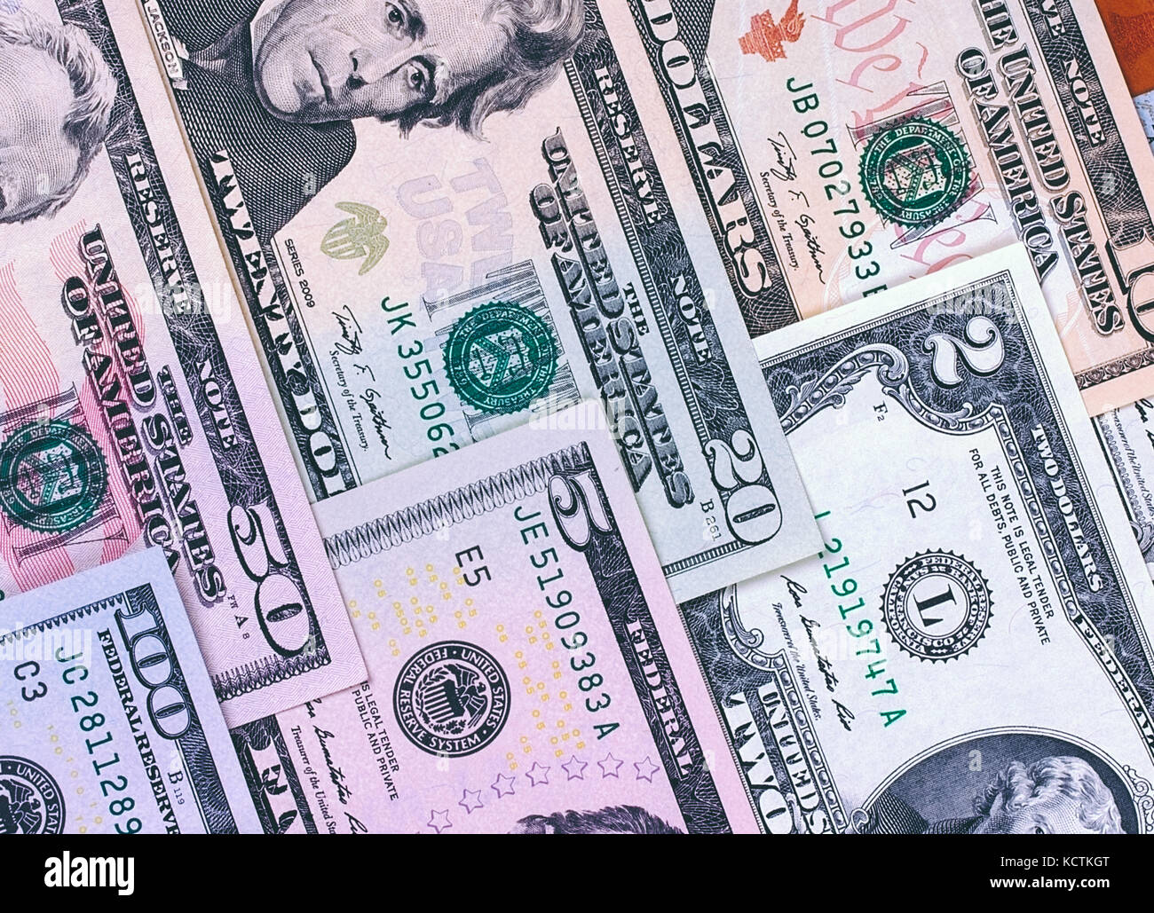 Abstract american dollar bills of different denomination background ...