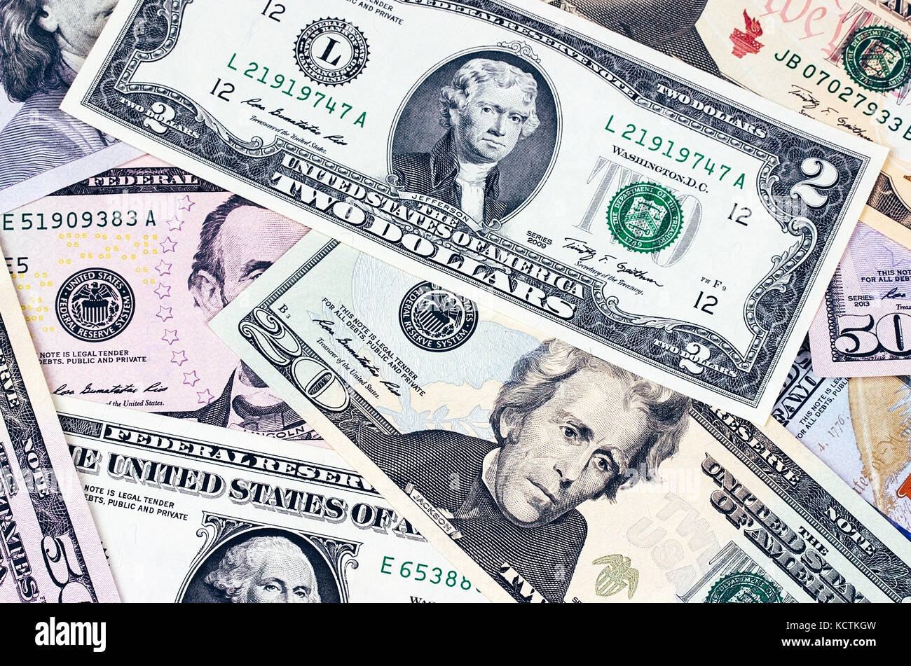 Abstract american dollar bills of different denomination background ...