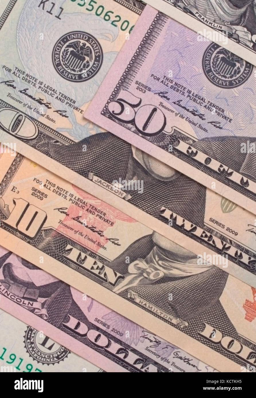 Abstract american dollar bills of different denomination background ...